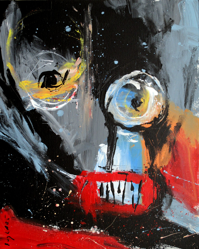 original HUGHART abstract outsider gothic folk punk pop art painting ...